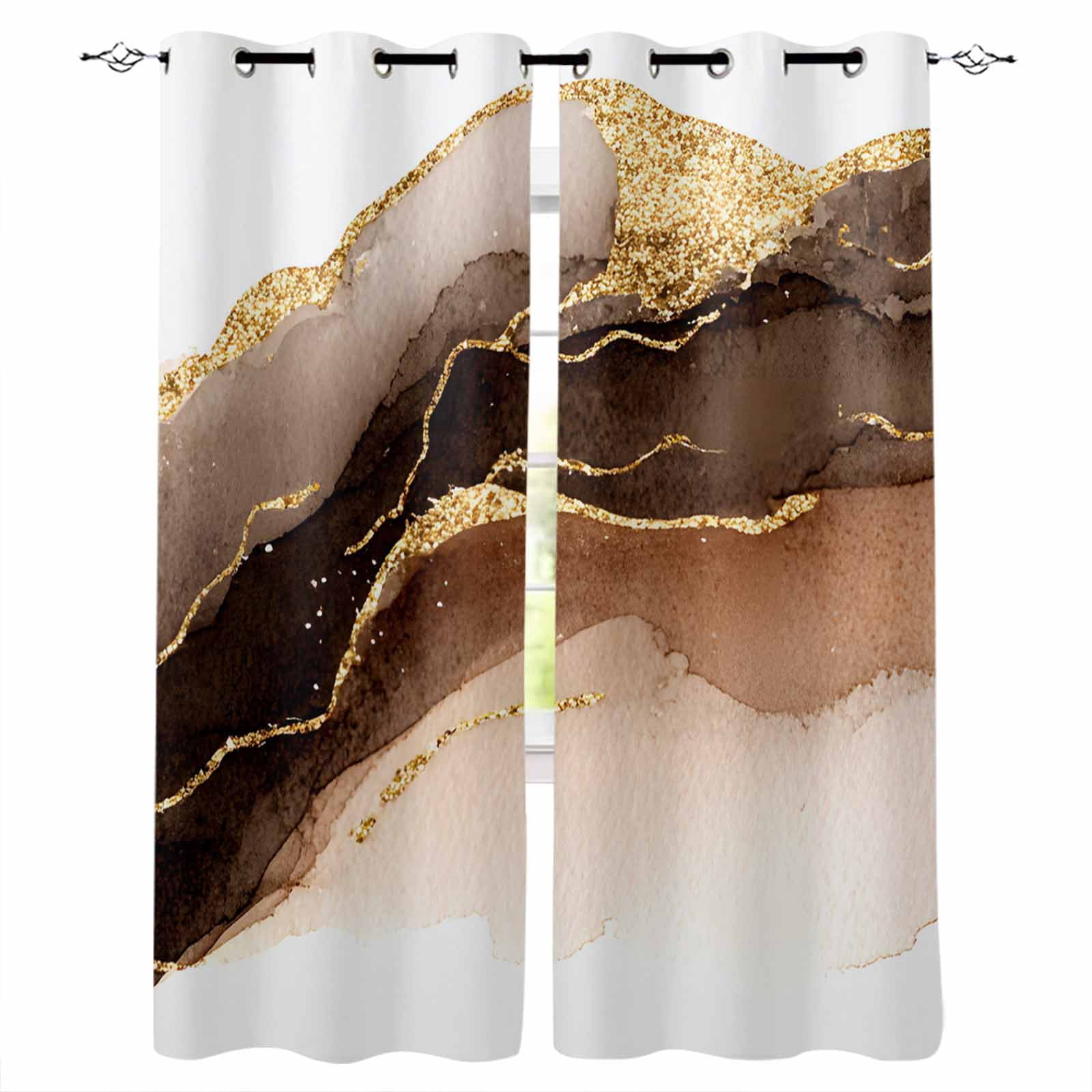 Brown Gold Marble Blackout Curtains for Bedroom/Living Room, Thermal ...