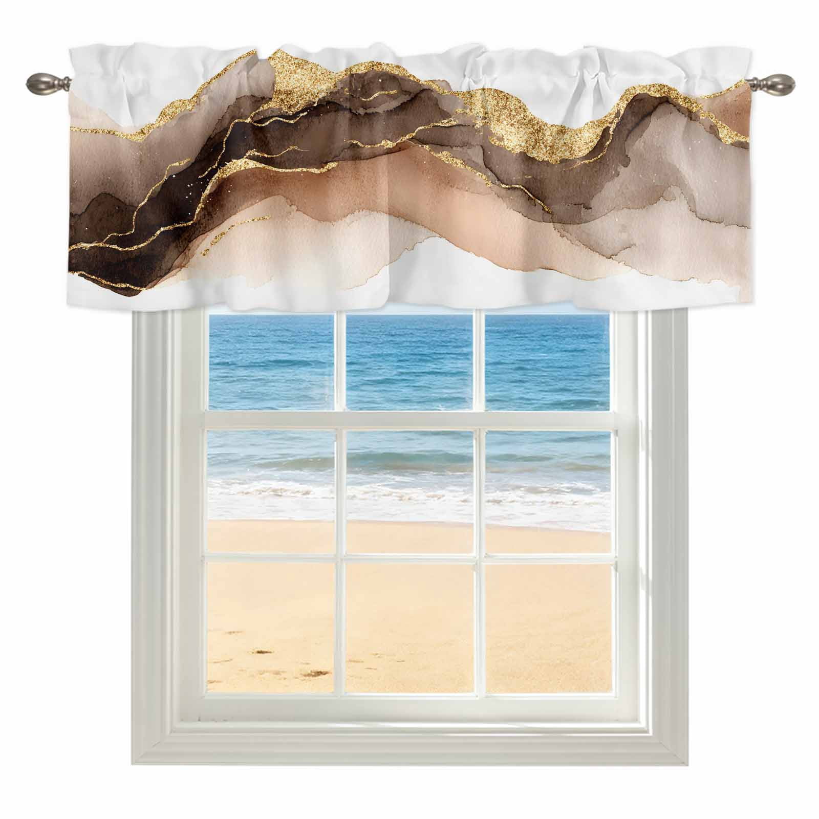 Brown Gold Marble Kitchen Valances for Windows 60x18 Inch Kitchen ...