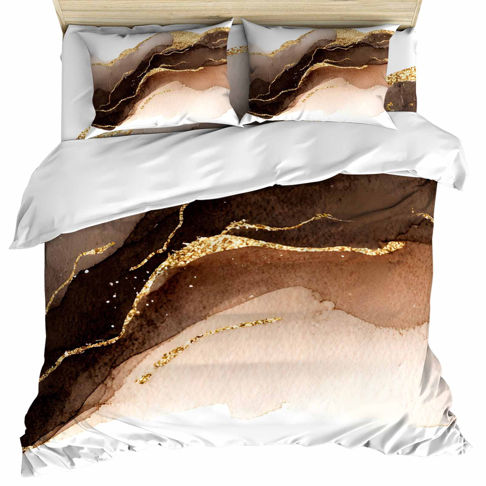 Brown Gold Marble Set of 4 Bedding Quilt Covers, Modern Simple Abstract ...