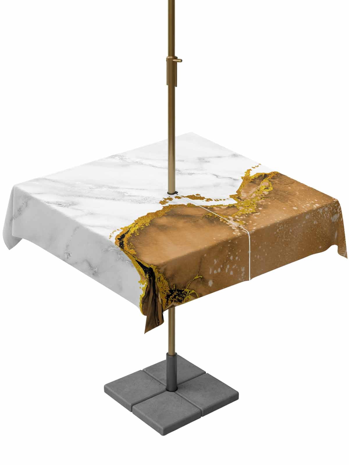 Brown Gold Marble Square Outdoor Tablecloth with Umbrella Hole Abstract ...