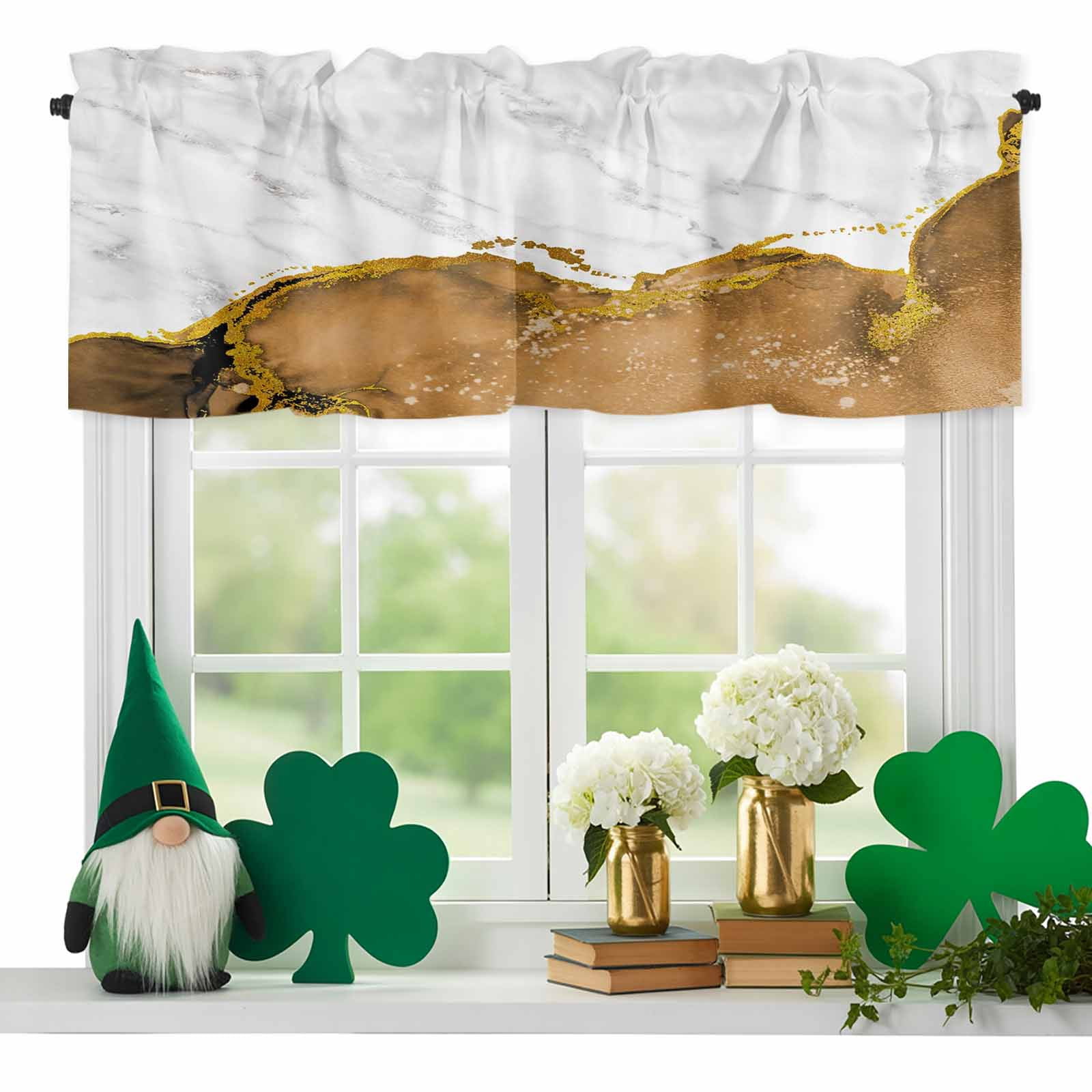 Brown Gold Marble Valances for Windows, Abstract Wave Rod Pocket ...