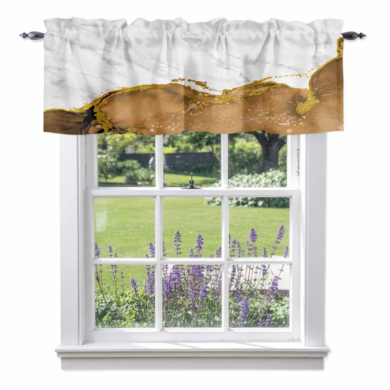 Brown Gold Marble Valances for Windows, Abstract Wave Valance Window ...