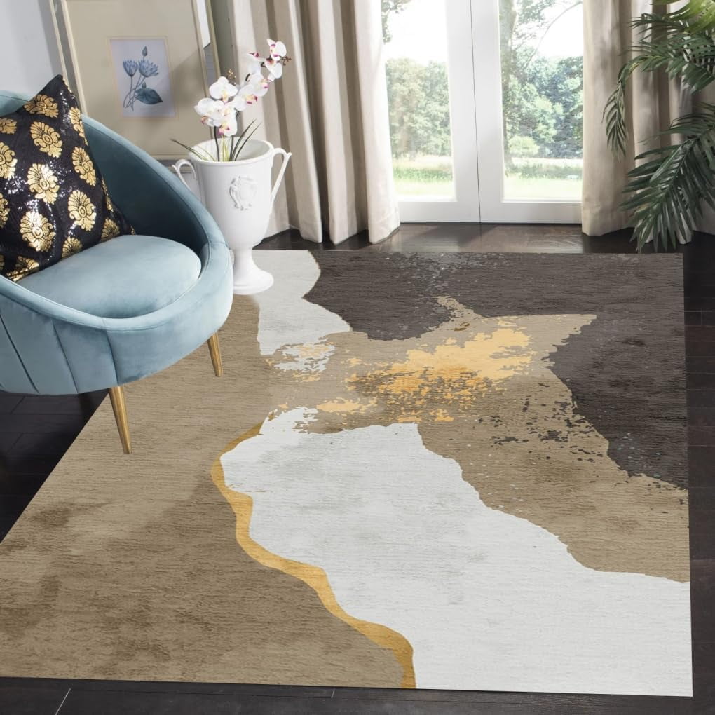 Brown Gold Vintage Distressed Abstract Texture Area Rug Soft Washable ...