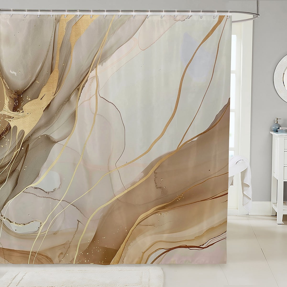 Brown Golden Marble Bath Curtain Abstract Marble Texture Bathroom ...