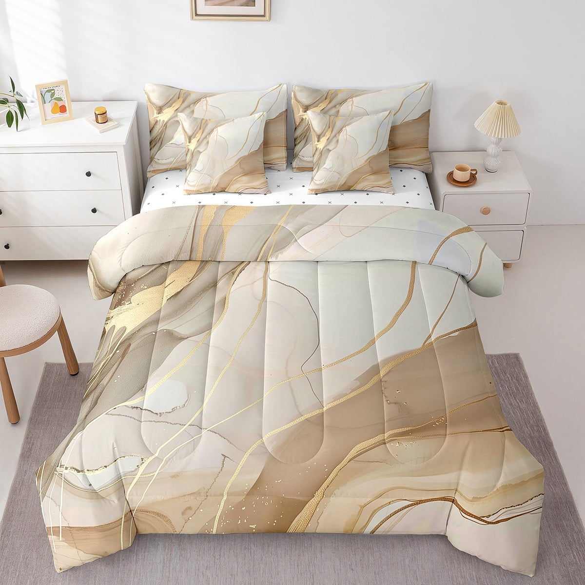 Brown Golden Marble Bed In A Bag Abstract Marble Texture Full Comforter ...