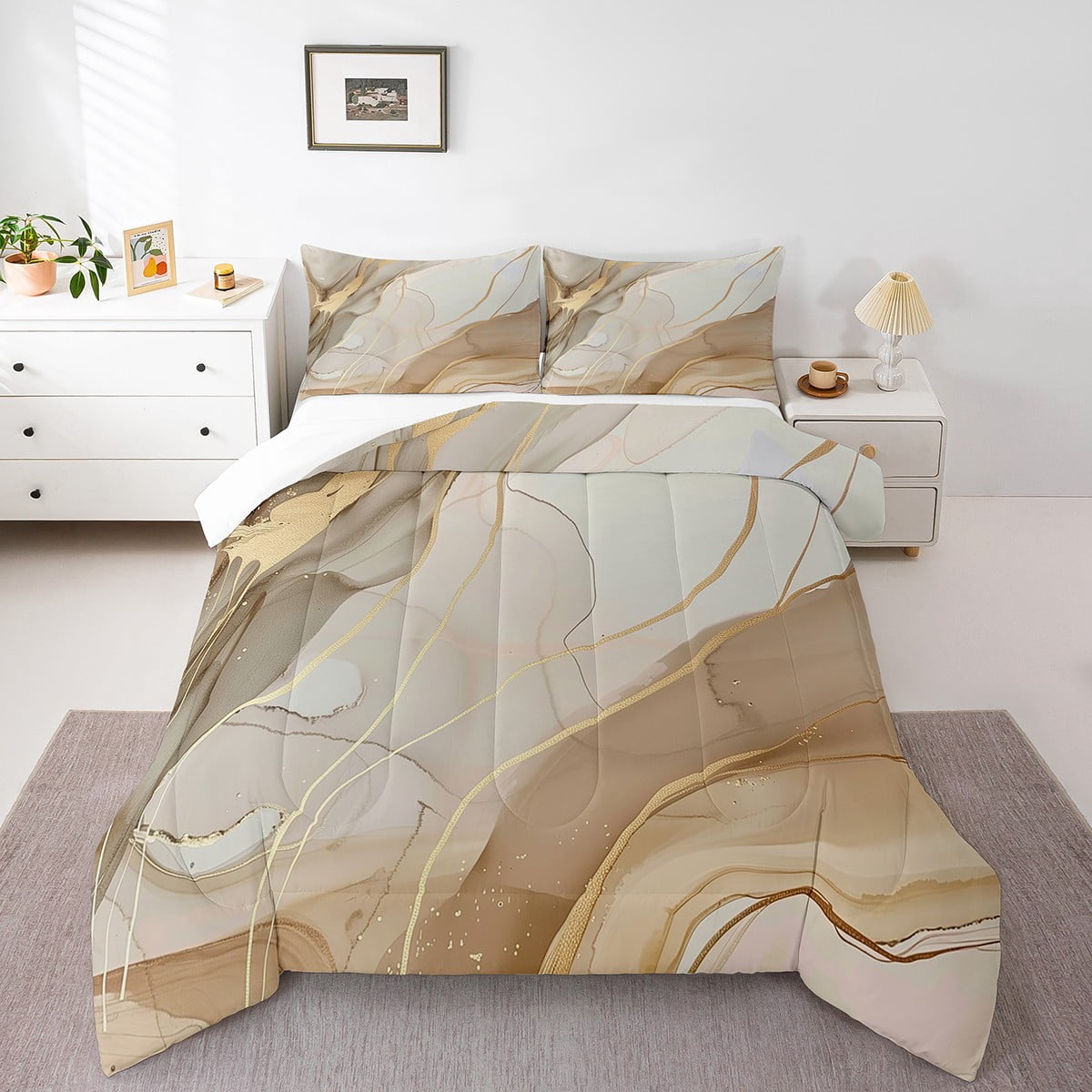 Brown Golden Marble Comforter Sets Abstract Marble Texture Bedding Set ...
