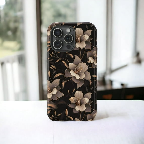 Brown Gothic Flowers Protective Floral Phone Case 17 16 15 14 13 12 11 ...
