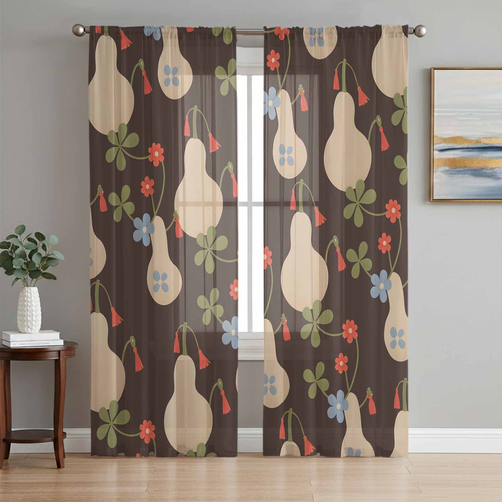 Brown Gourd Sheer Curtains for Living Room Bedroom Spring Floral ...