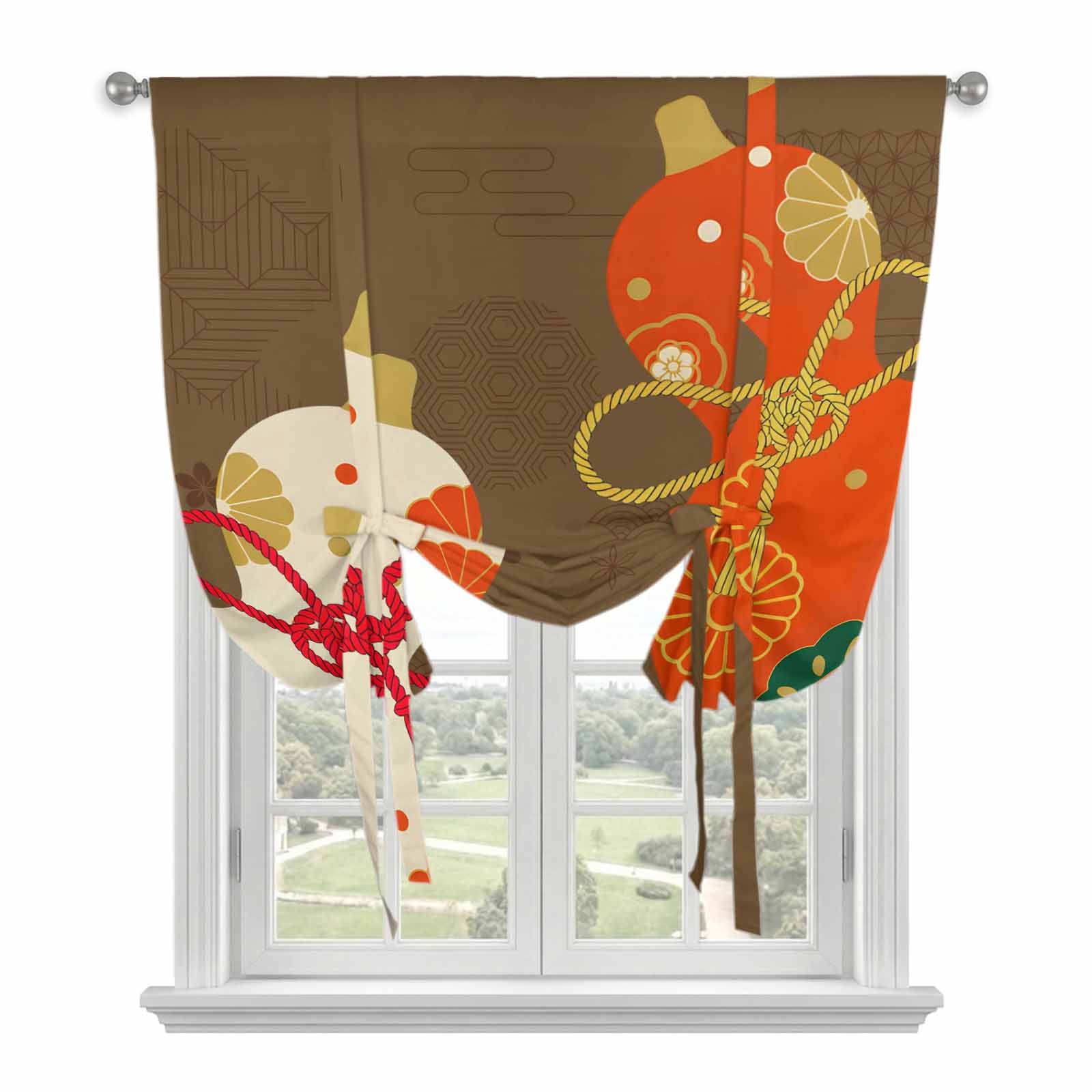 Brown Gourd Tie Up Curtains for Window, Thermal Insulated Balloon Shade ...