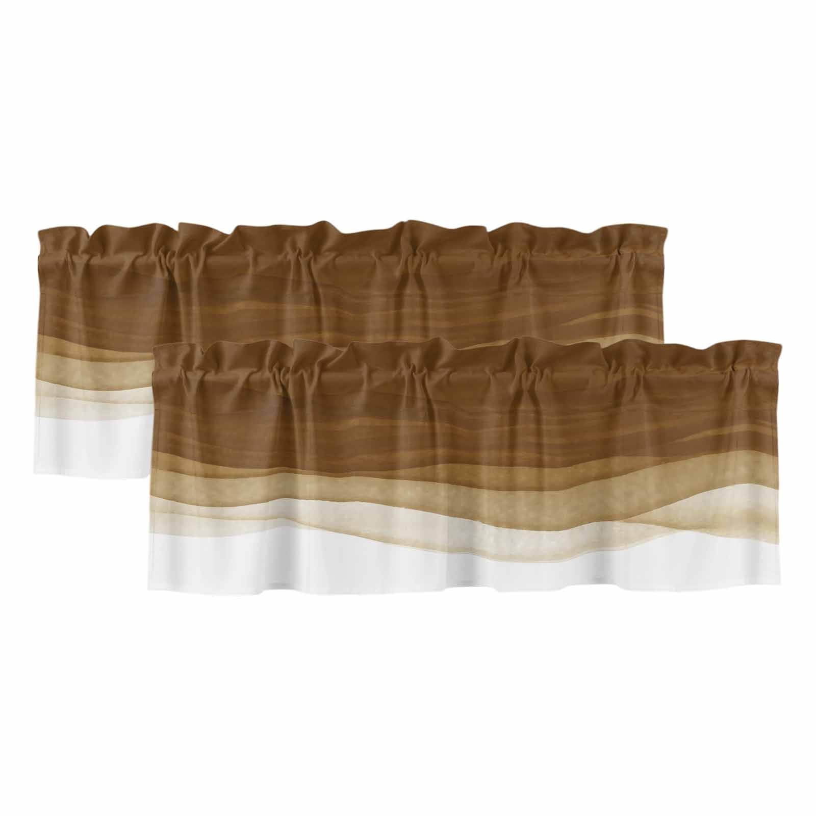 Brown Gradient 2 Panels Kitchen Valance, Watercolor Abstract Brown ...
