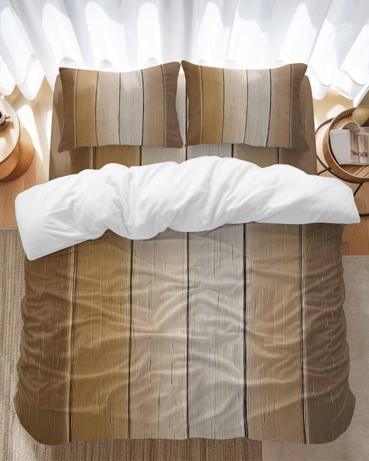 Brown Gradient Bedding Duvet Cover Set Full Size 4 Pieces Wood Grain ...