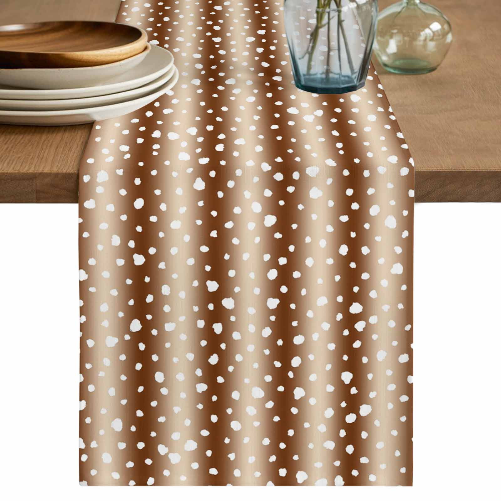 Brown Gradient Cotton Linen Table Runner for Dining Kitchen, White ...