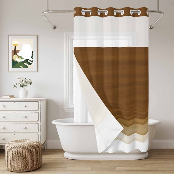Brown Gradient No Hook Shower Curtain with Snap in Liner, Watercolor ...