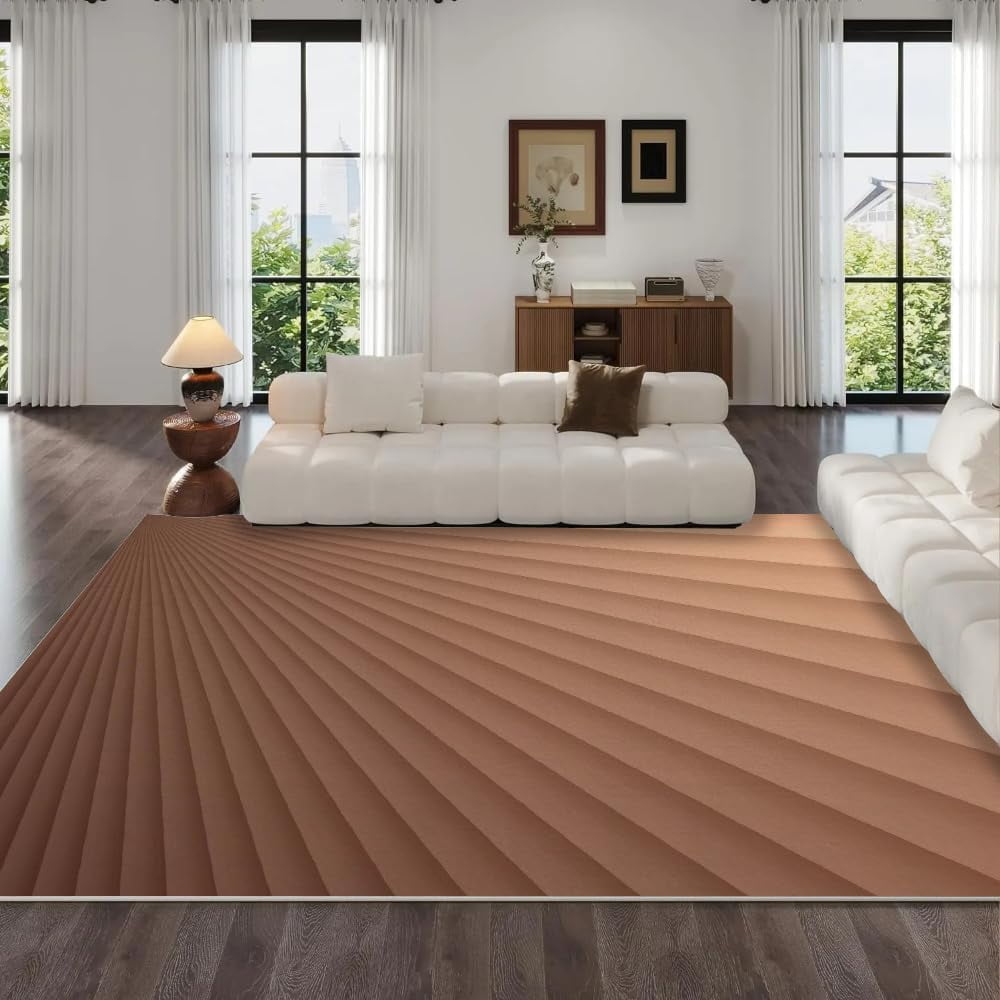 Brown Gradient Radial Lines Living Room Area Rug 3D Print Washable ...