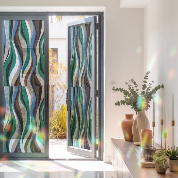 Brown Gradient Stripe Geometric Window Privacy Film, Rainbow Film ...