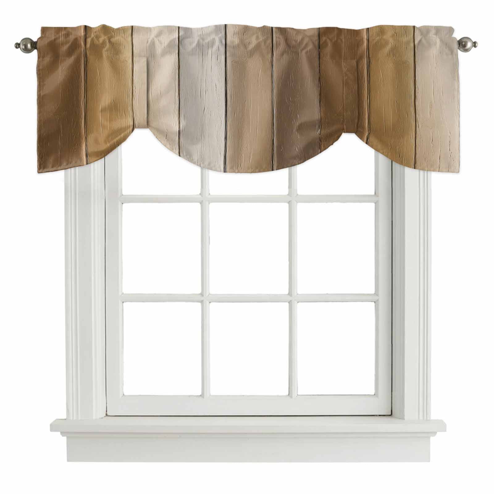 Brown Gradient Tie Up Valance Curtains Wood Grain Farmhouse Retro ...