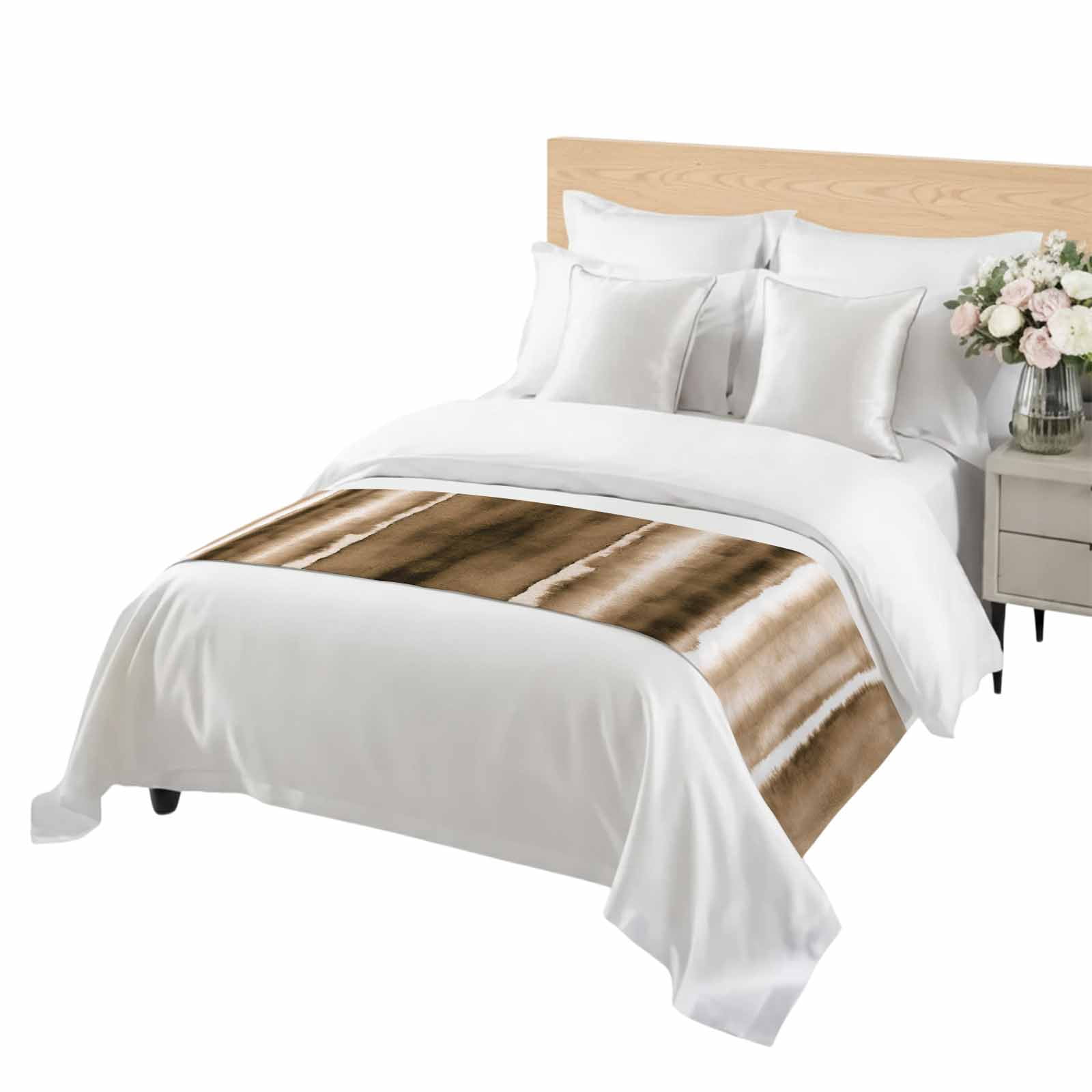 Brown Gradients Bed Runner Cal King Size Abstract Wave Stripe White ...