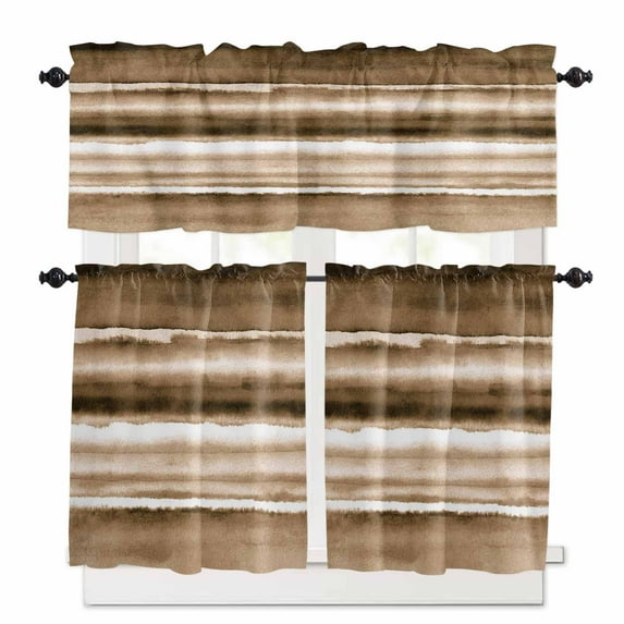 Brown Gradients Kitchen Curtains Valance and Tier Set Abstract Wave ...