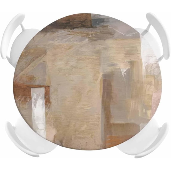 Brown Graffiti Art Round Tablecloth with Elastic Brown Grey White ...