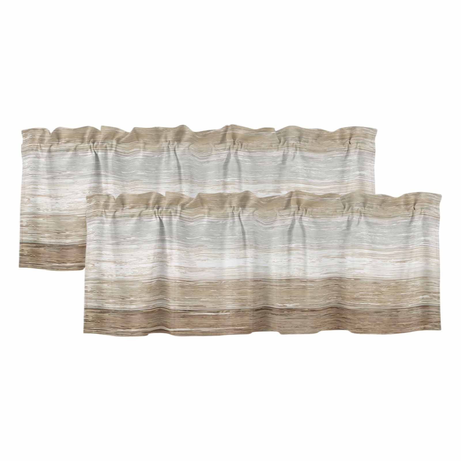 Brown Gray 2 Panels Kitchen Valance, White Gradient Rustic Striped ...