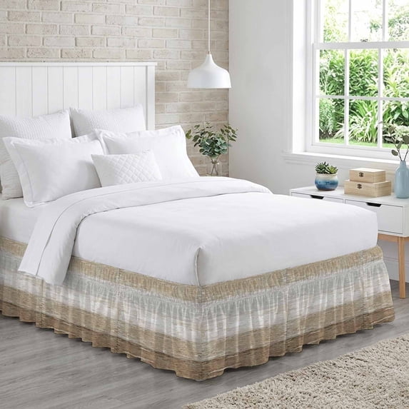 Brown Gray Bed Skirt Queen Size 18 Inch Drop, White Gradient Rustic ...