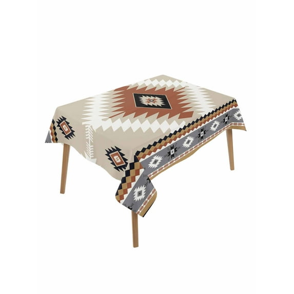 Brown Gray Boho Table Cloth, Southwestern Ethnic Abstract Geometric ...