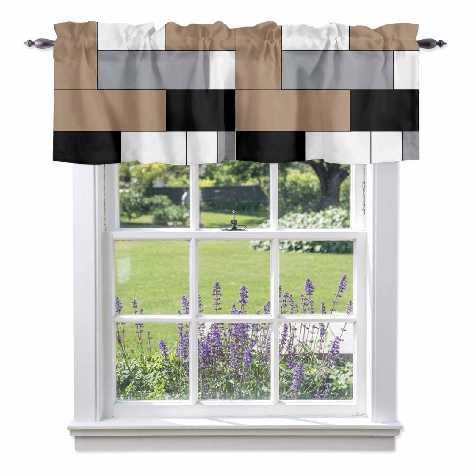 Brown Gray Color Block Valances for Windows,Rod Pocket Valance for ...