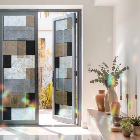 Brown Gray Color Block Window Privacy Film, Rainbow Film Decorative ...