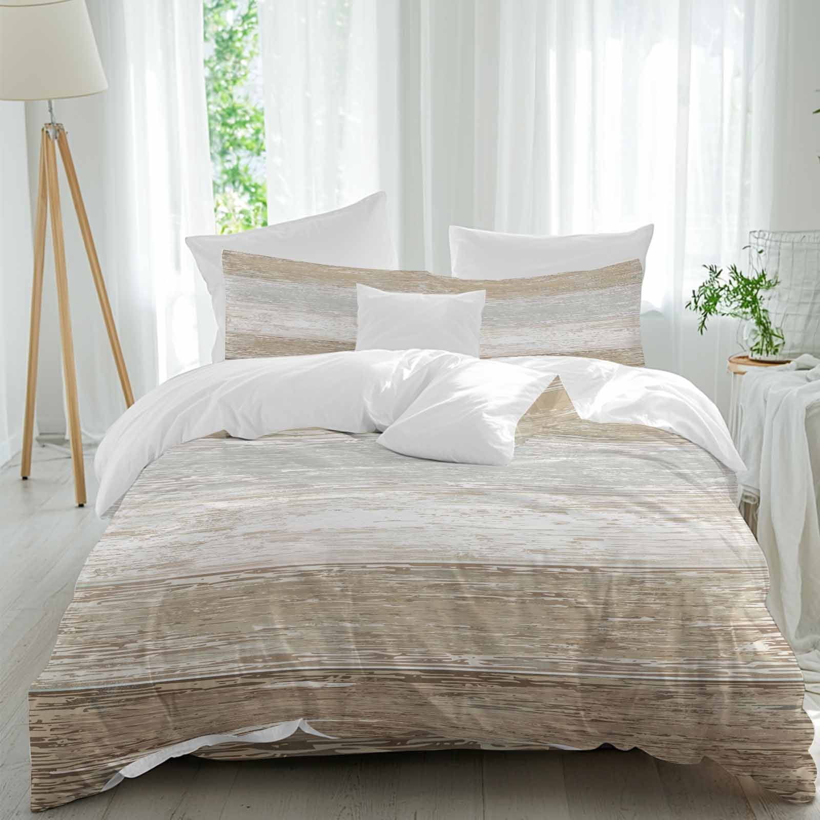 Brown Gray Comforter Set California King Size, White Gradient Rustic ...