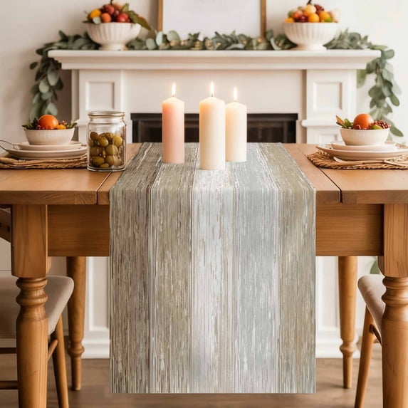 Brown Gray Dining Table Runner, White Gradient Rustic Striped ...