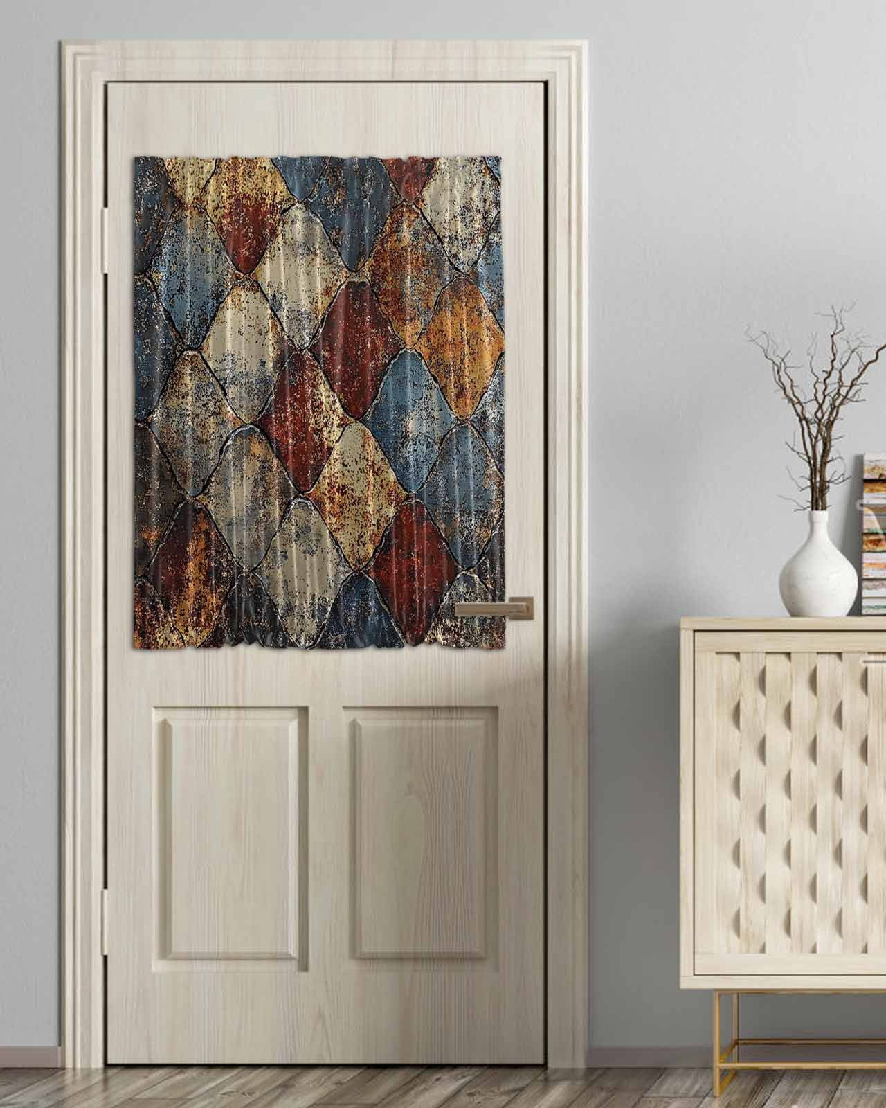 Brown Gray Plaid Blackout Door Curtains for French, Glass,Front, Back ...