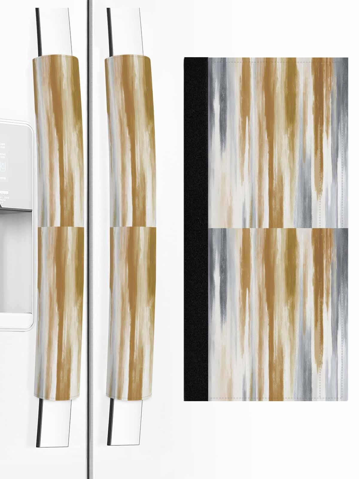 Brown Gray Refrigerator Door Handle Covers Set of 2, Vintage Abstract ...