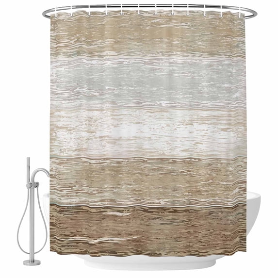 Brown Gray Shower Curtain for Bathroom, White Gradient Rustic Striped ...