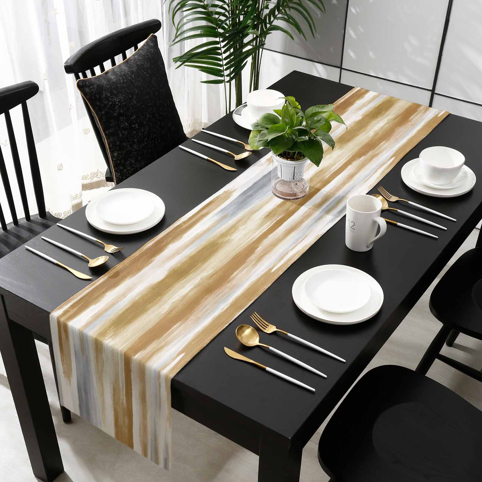 Brown Gray Table Runner 72 Inches Long, Vintage Abstract White Ombre ...