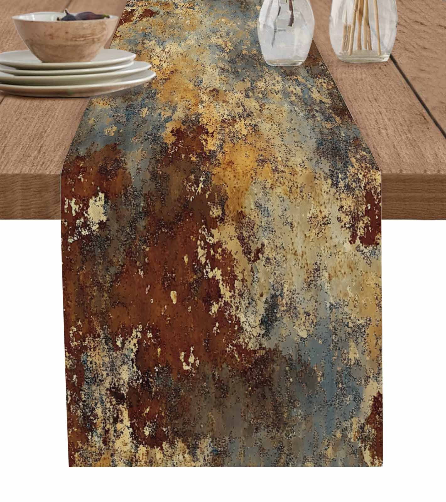 Brown Gray Table Runner 72 Inches, Rustic Abstract Gradient Mottled ...