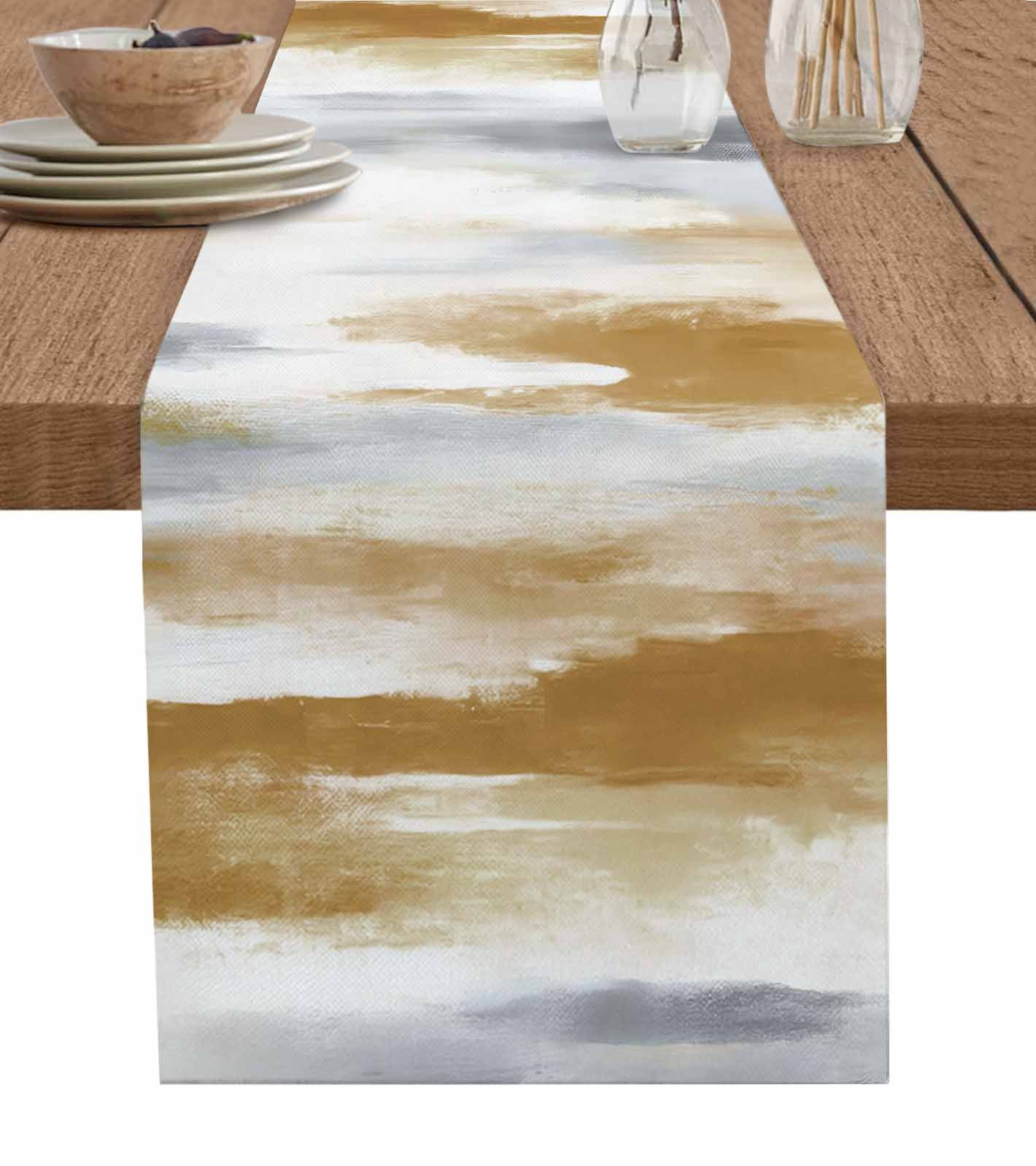 Brown Gray White Burlap Cotton Table Runner 13x90 Inches Long, Vintage ...