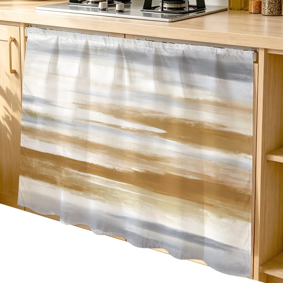 Brown Gray White Cabinet Curtains 35"W x 35"L,Dustproof Sink Skirt ...