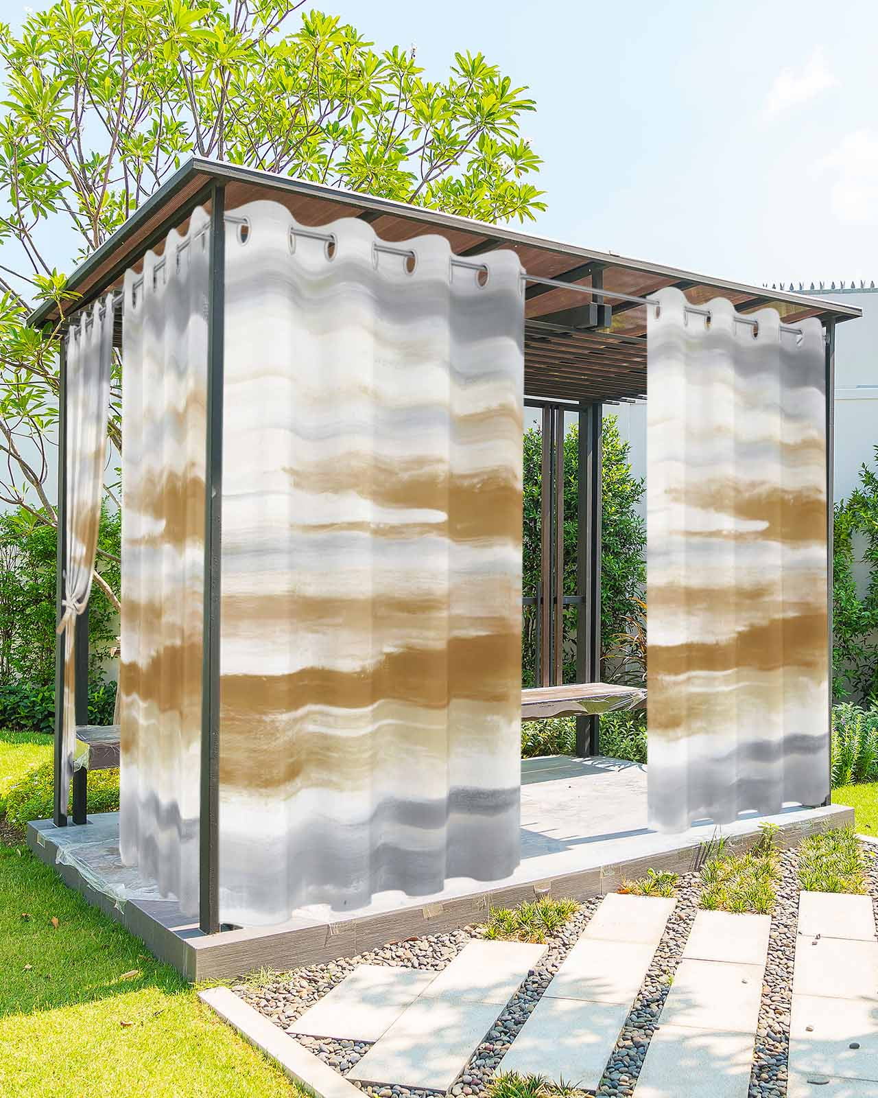 Brown Gray White Outdoor Curtains for Patio, Vintage Rustic Abstract ...