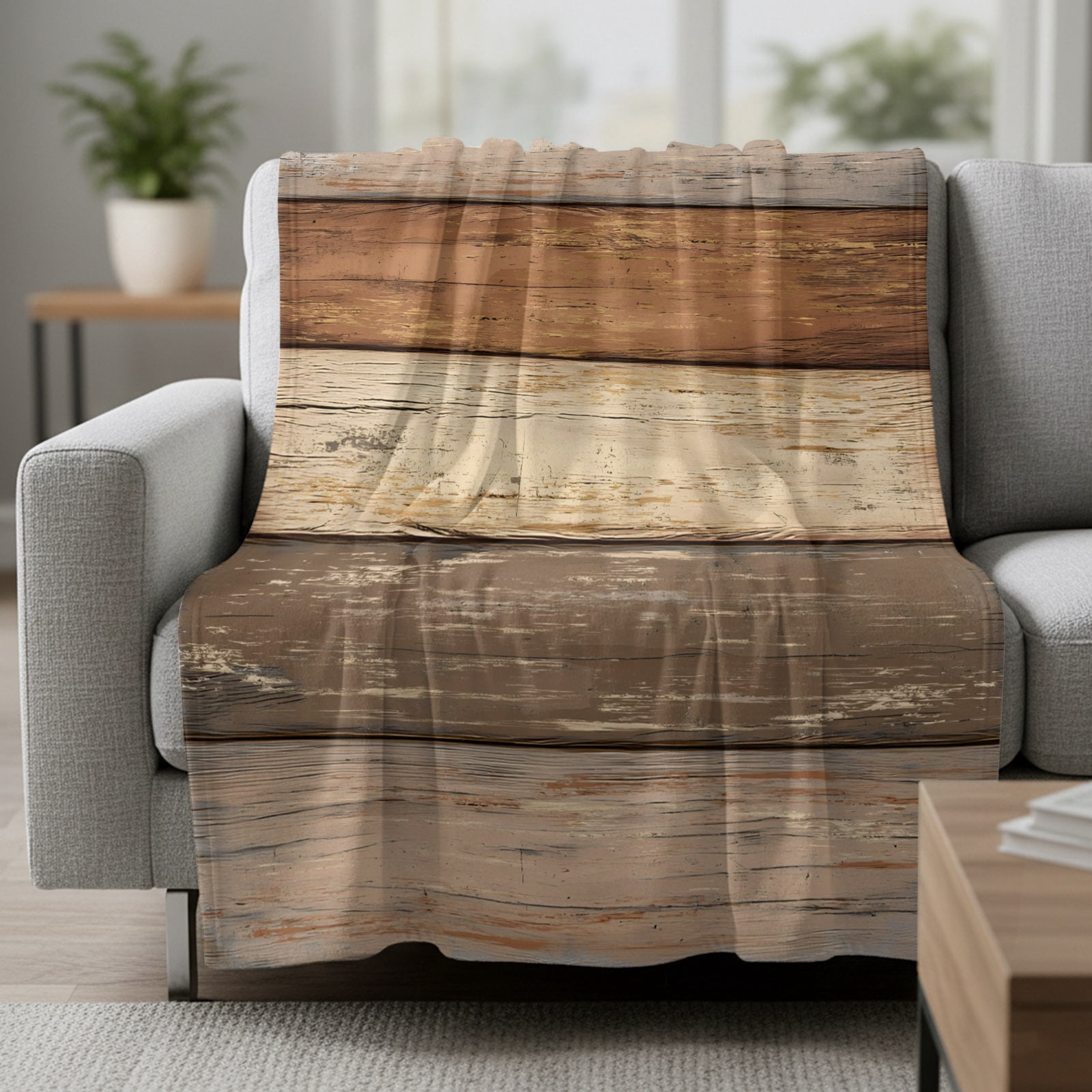 Brown Gray Wood Grain Fleece Throw Blanket Vintage Farmhouse Country ...