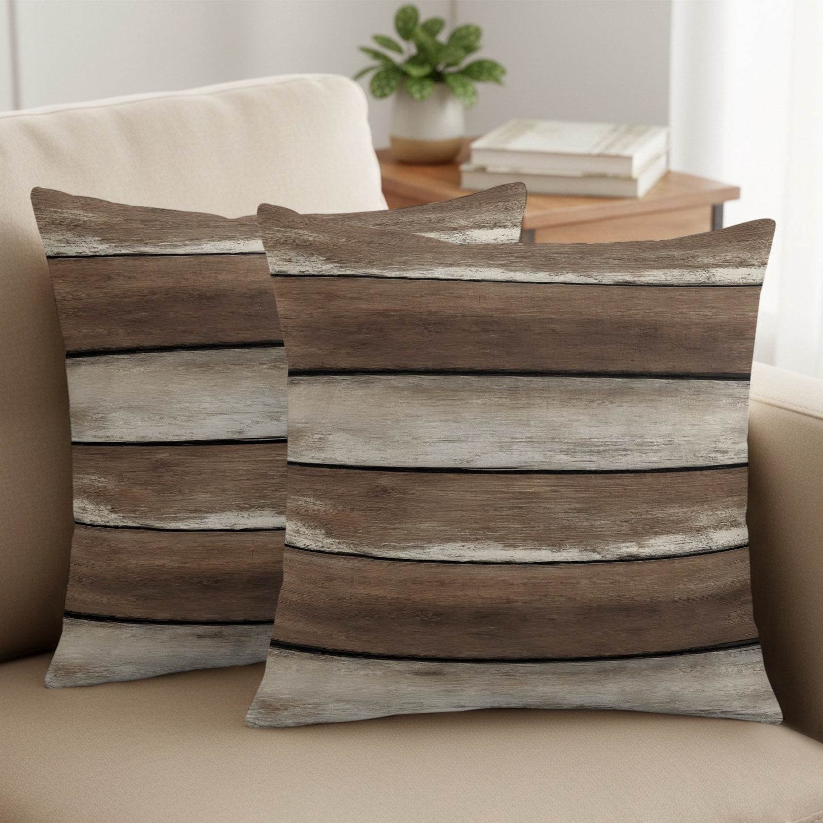 Brown Gray Wood Grain Pillow Covers Set of 2, Vintage Board Farm ...