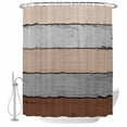 Brown Gray Wood Grain Shower Curtain Set with Hooks, Countryside Stripe ...