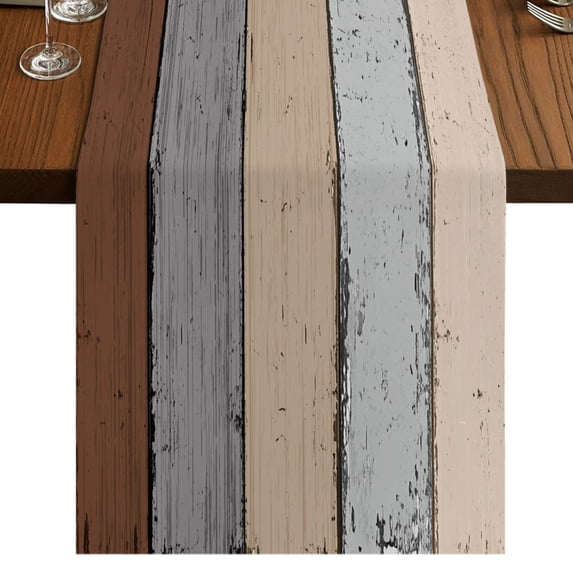 Brown Gray Wood Grain Table Runner 60 Inches Long, Countryside Stripe ...