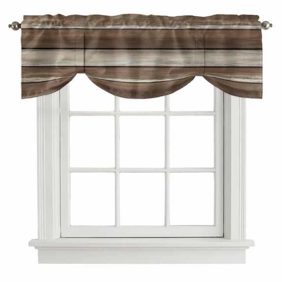 Brown Gray Wood Grain Tie Up Valance Curtains Vintage Board Farm ...