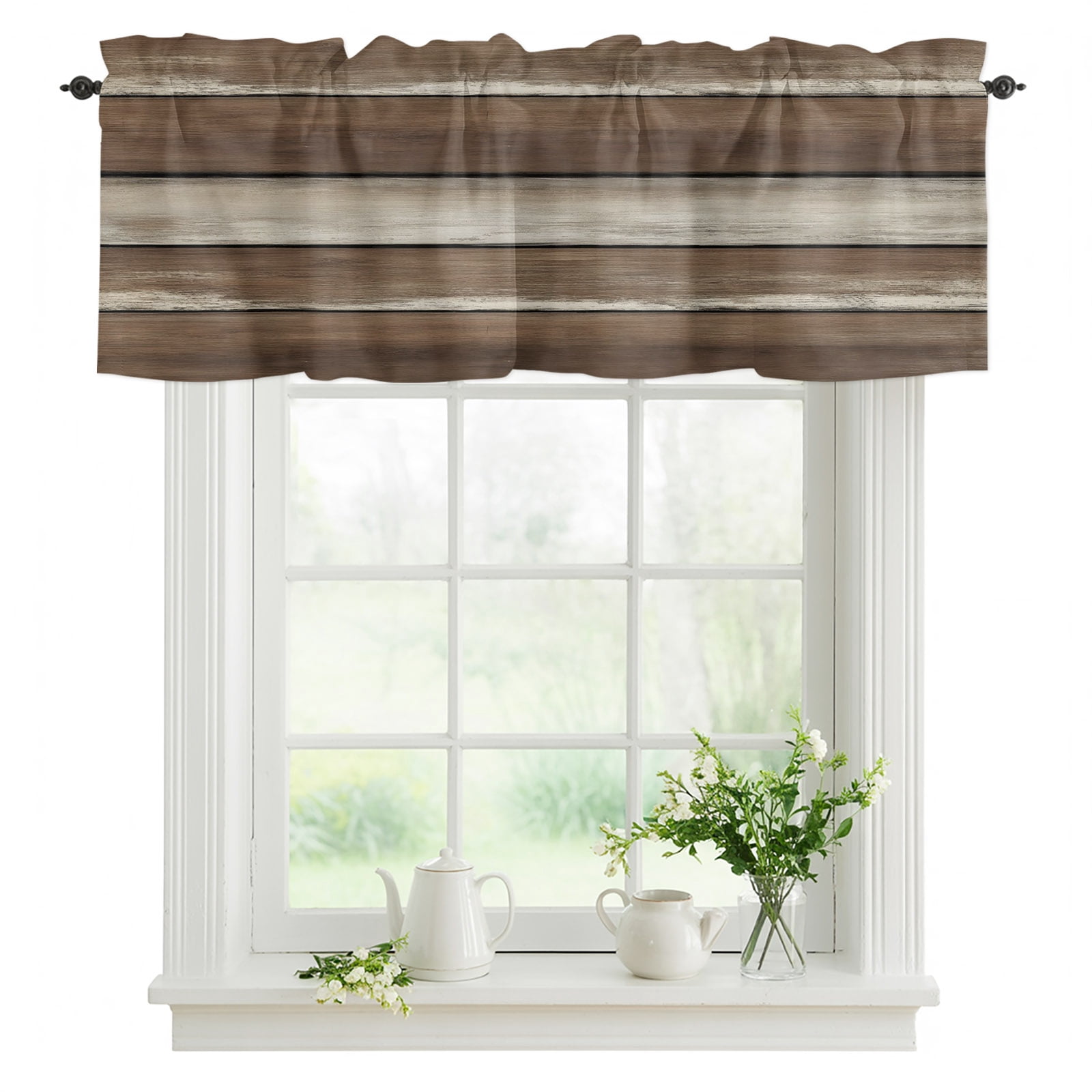 Brown Gray Wood Grain Valances for Windows, Vintage Board Farm ...