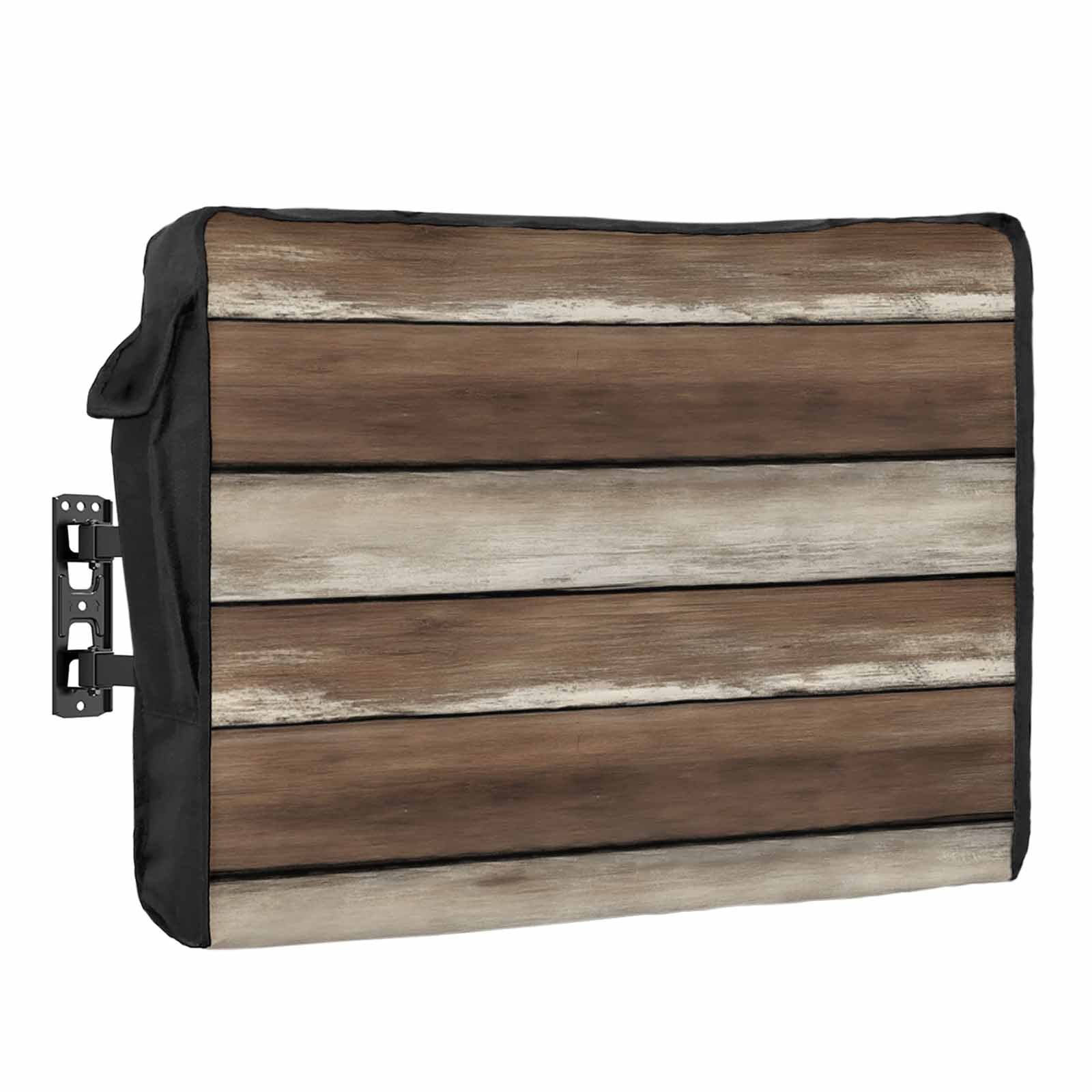 Brown Gray Wood Grain Waterproof Outdoor TV Cover, Vintage Board Farm ...