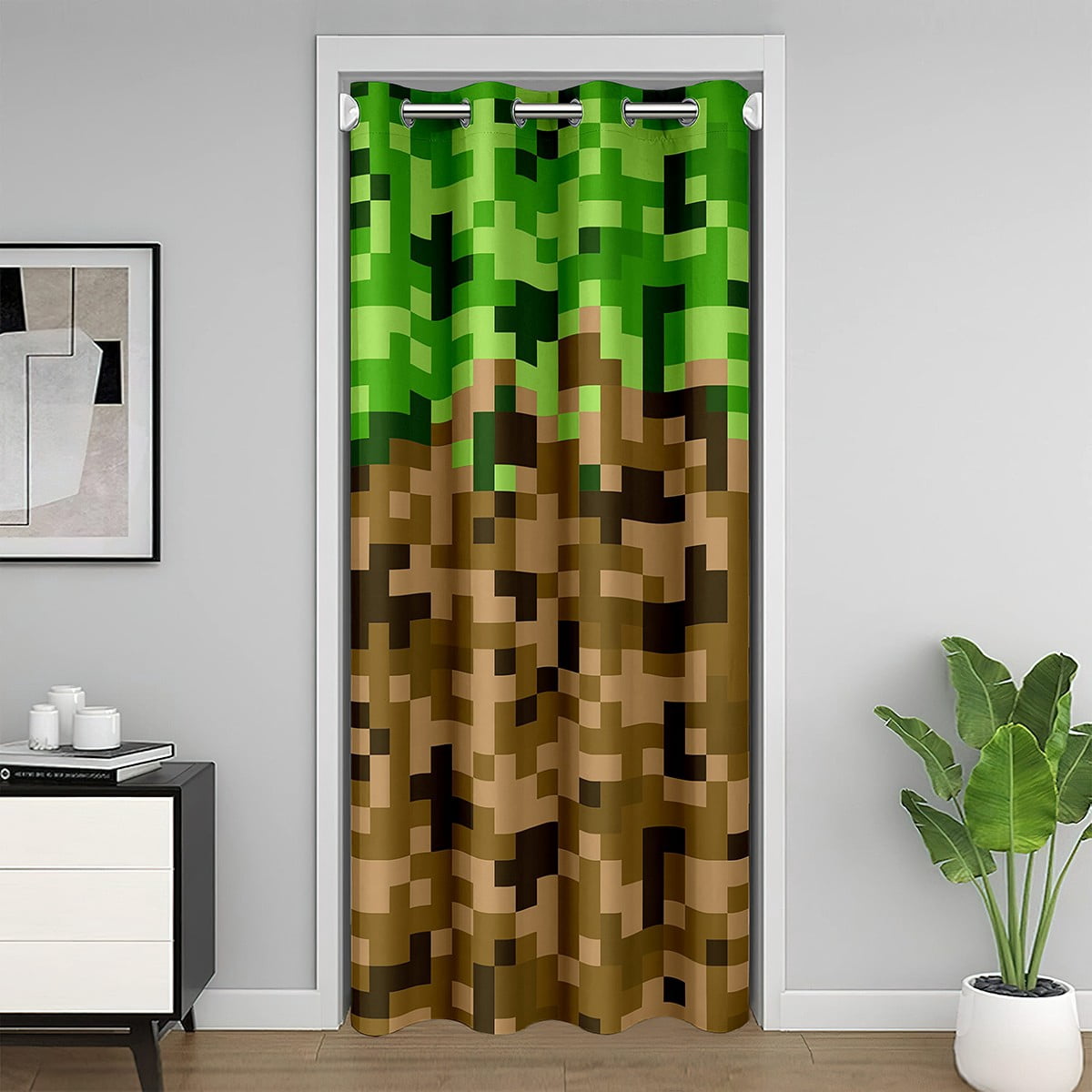 Brown Green Army Camo Door Curtain 42"W X 80"L,Cartoon Gamepad Modern ...