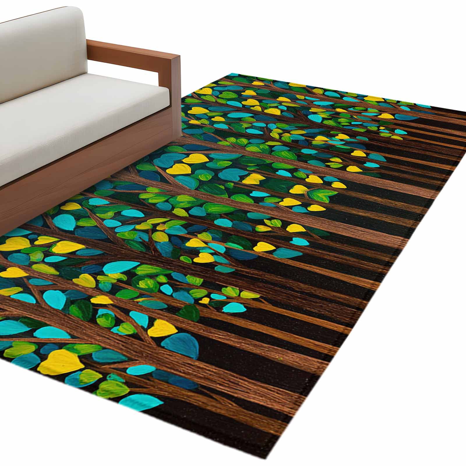 Brown Green Botanical Area Rug 4x6 Washable Rug Non Slip Boho Abstract ...
