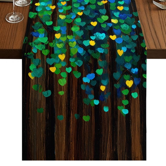 Brown Green Botanical Burlap Cotton Table Runner 16x72 Inches Long ...