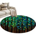 Brown Green Botanical Round Rug 3ft Washable Circle Entryway Rugs Non ...