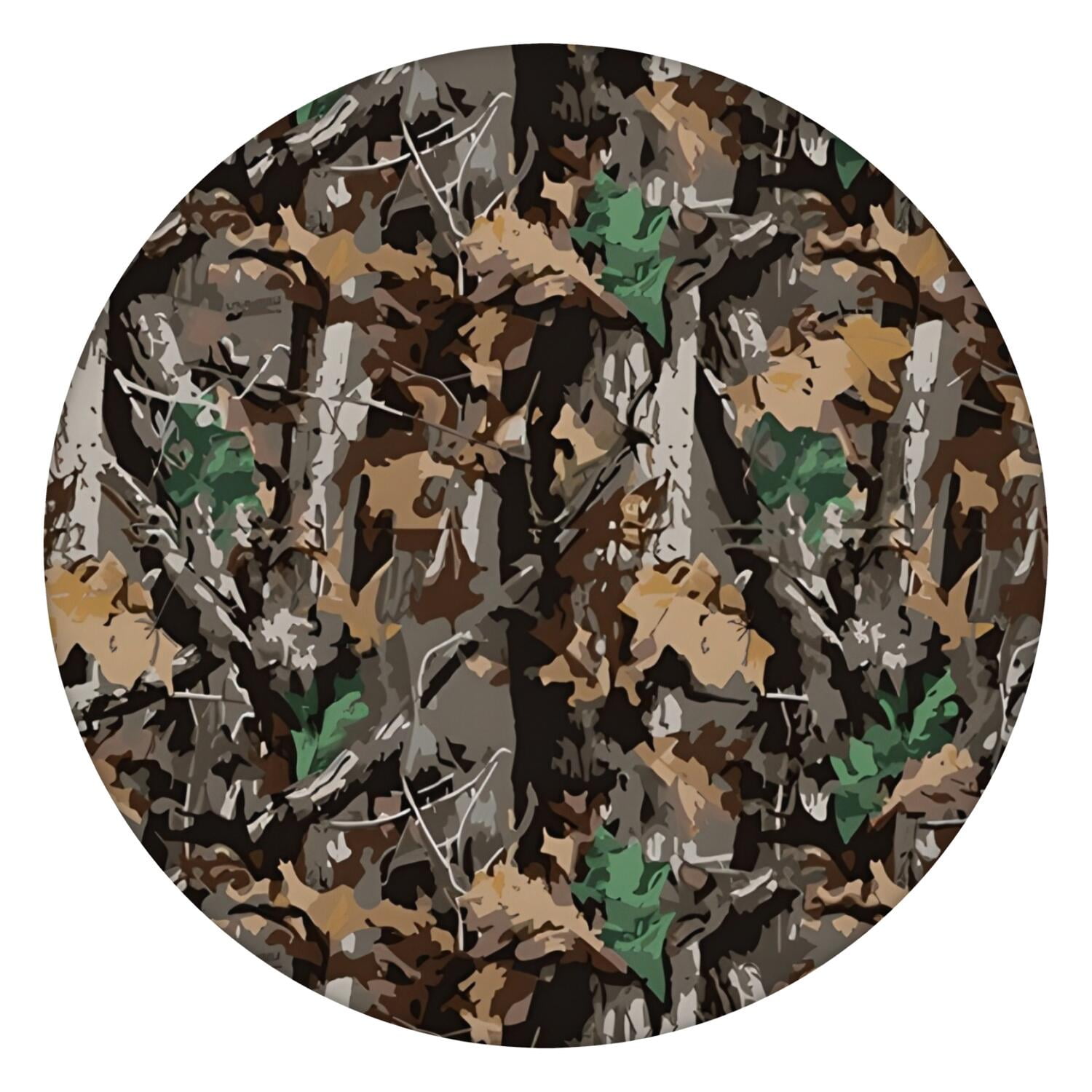 Brown Green Camo Leaves Branches Pattern Round Fitted Tablecloth with ...